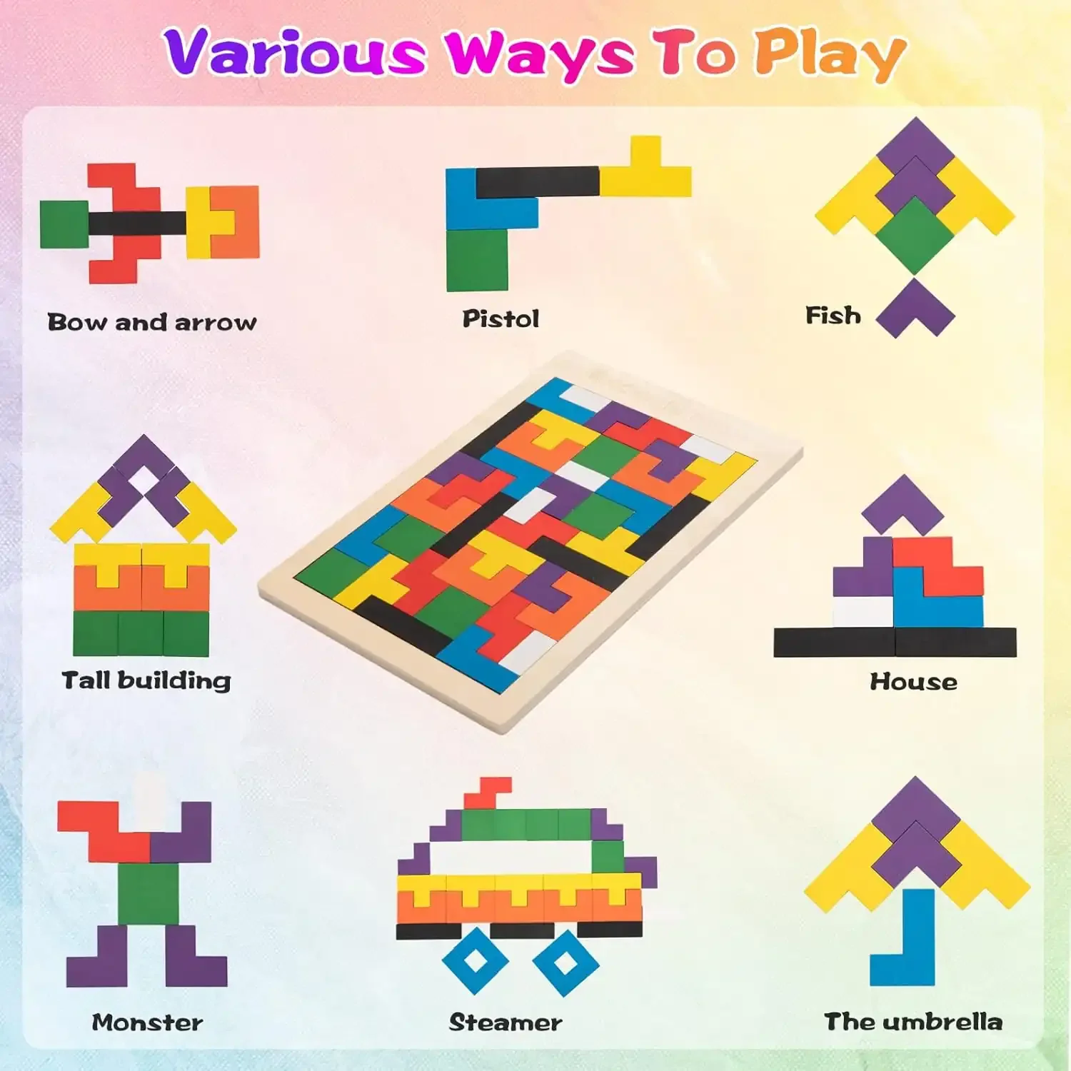 Wooden Intelligence Toy - 40 PCS Brain Teasers Tangram Puzzle | TODDY'S ...